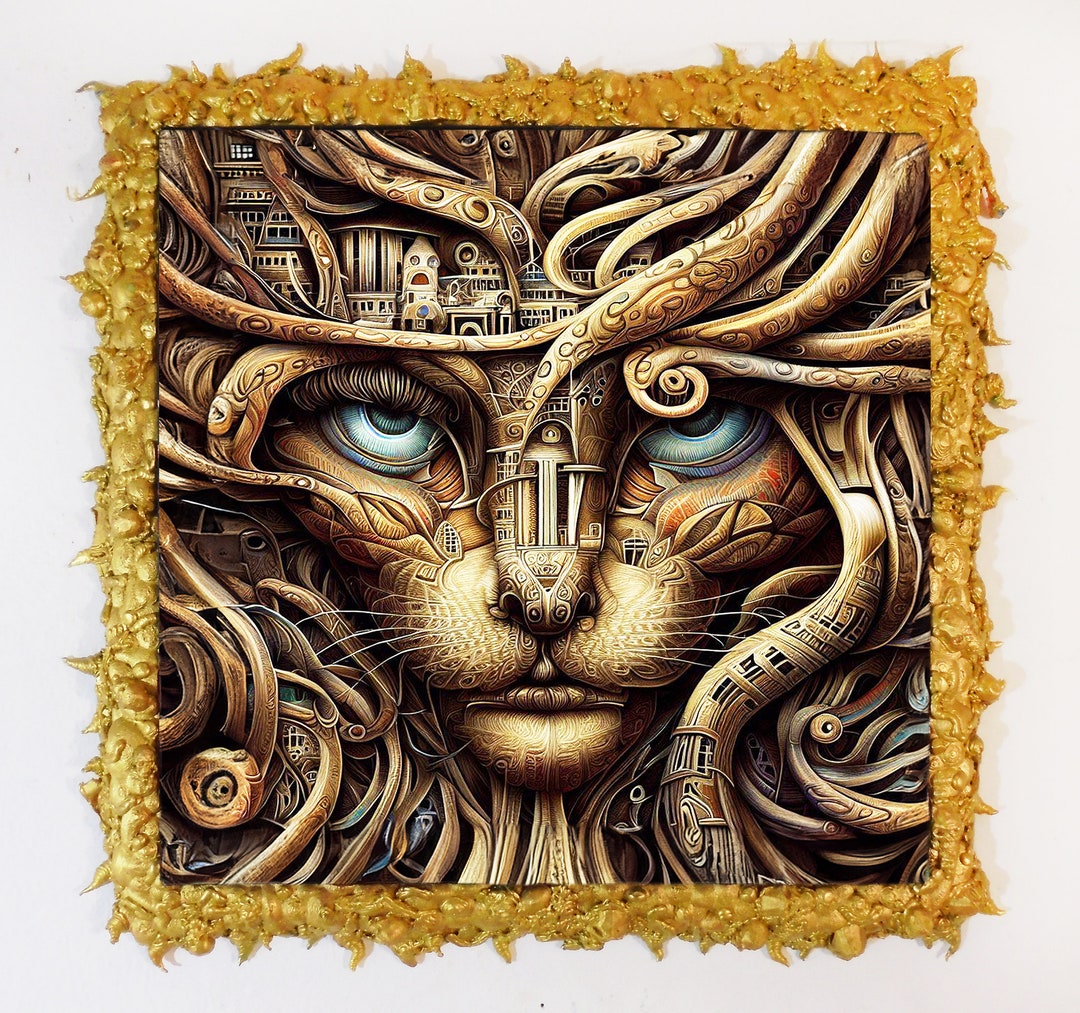 Fairytale Leopard With a Golden Mane. High-quality Print on Canvas in a ...
