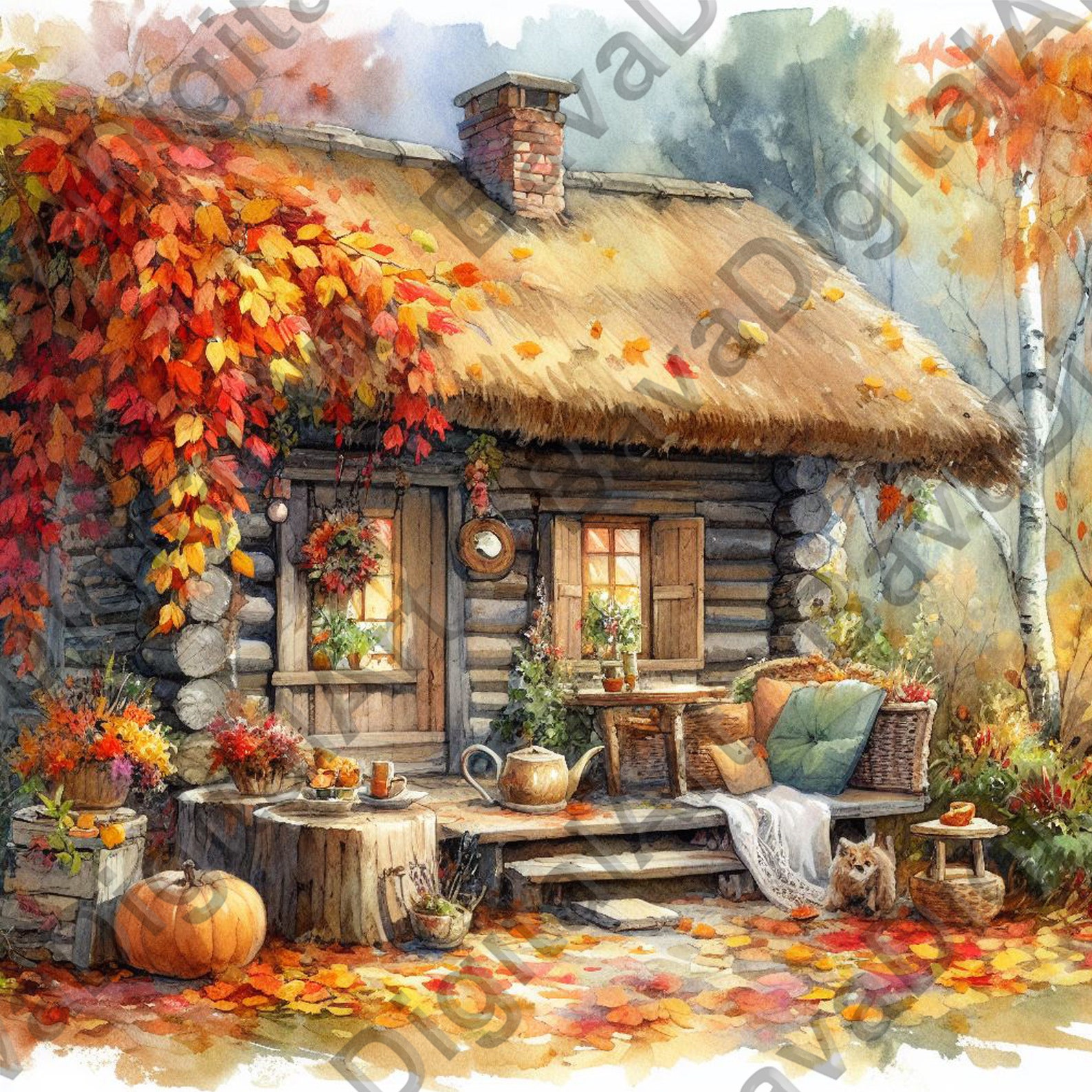 Autumn Comfort. Watercolor Clipart. Autumn Cozy Interiors. Harvest of ...