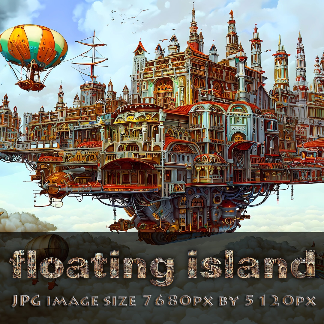 Huge Flying Steampunk Island. Fantastic Multi-story Levitating City. 1 ...