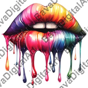 Multi-colored Kiss. Watercolor Images of Multi-colored Lips. Dripping ...