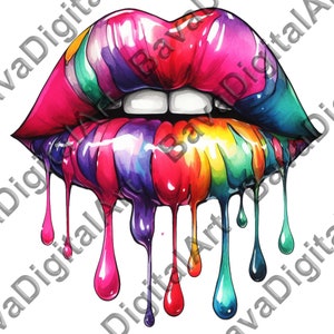 Multi-colored Kiss. Watercolor Images of Multi-colored Lips. Dripping ...