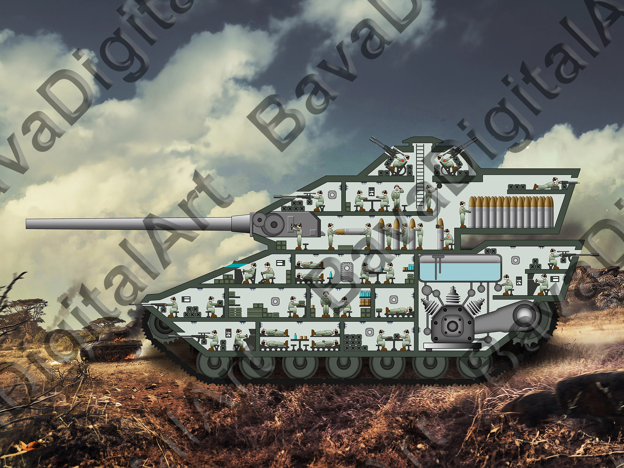 Supertank. Multi-story Fantasy Tank in Minimalist Style.. 1 JPG Image ...