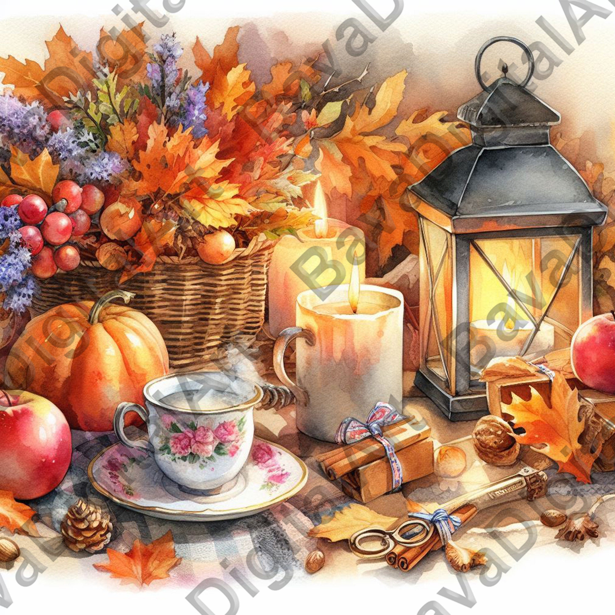 Autumn Comfort. Watercolor Clipart. Autumn Cozy Interiors. Harvest of ...