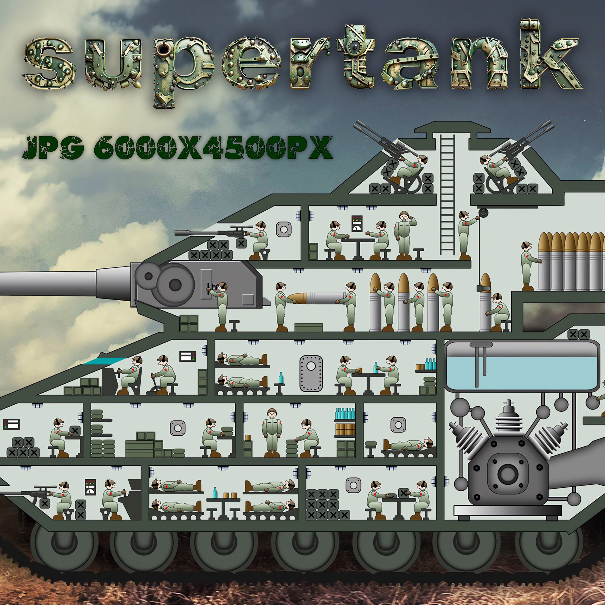 Supertank. Multi-story Fantasy Tank in Minimalist Style.. 1 JPG Image ...