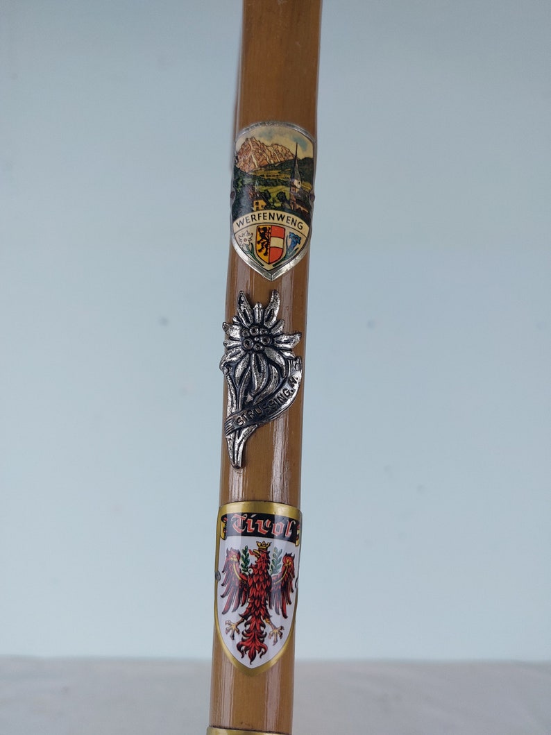 7 Emblem Cane, Vintage Walking Sticks, Retro Cane, Vintage Cane ...