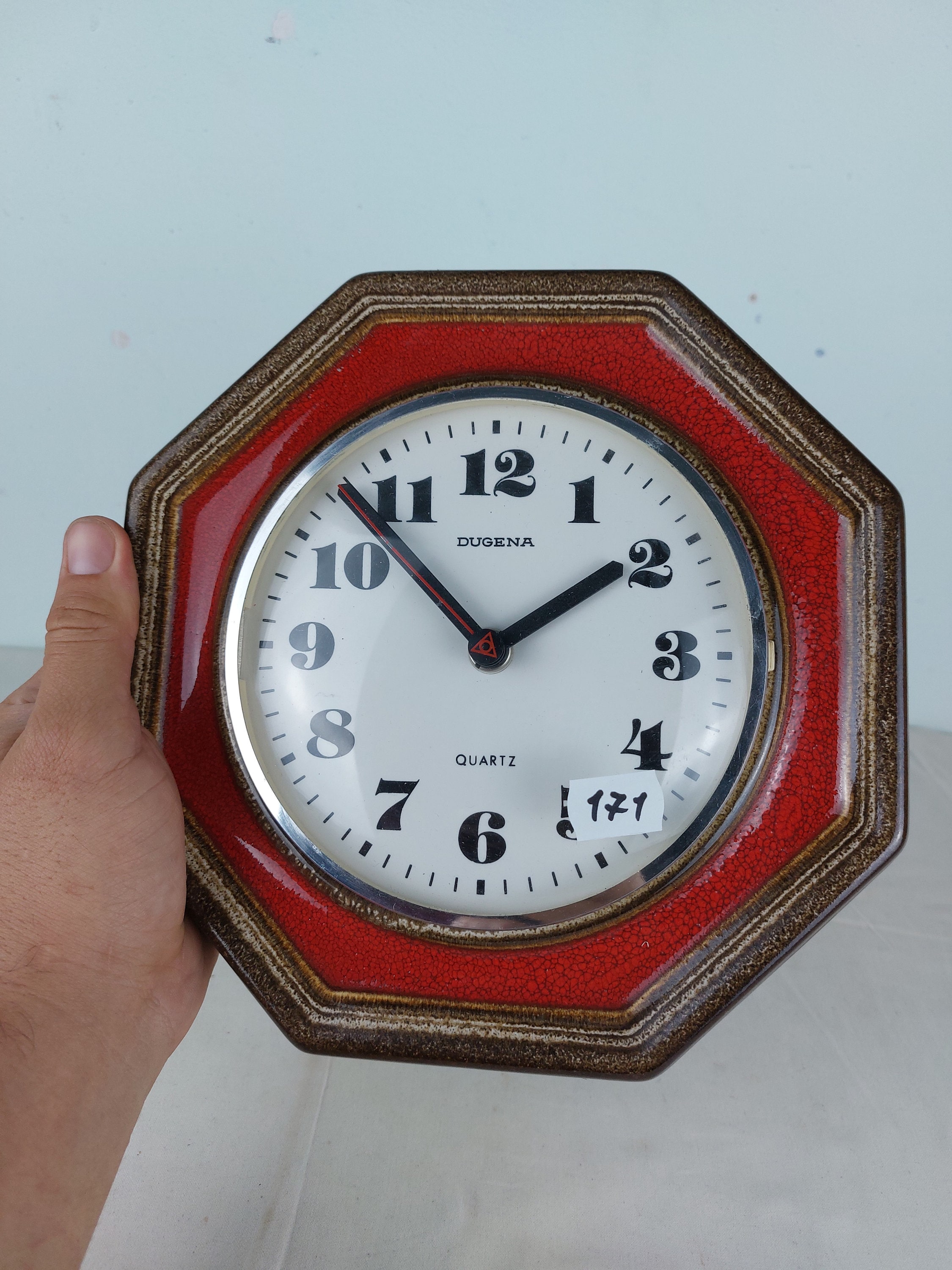 Dugena Clock, Wall Clock, Germany Clock, Ceramic Clock, Red Clock ...