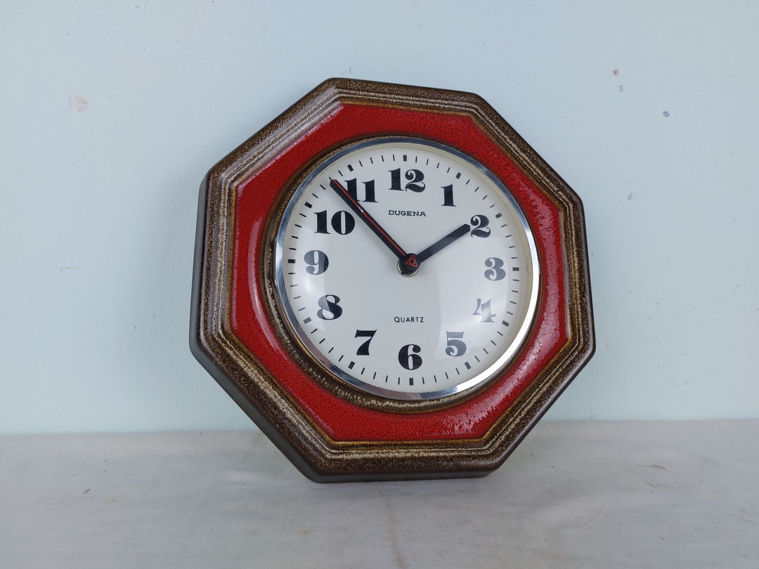 Dugena Clock, Wall Clock, Germany Clock, Ceramic Clock, Red Clock ...