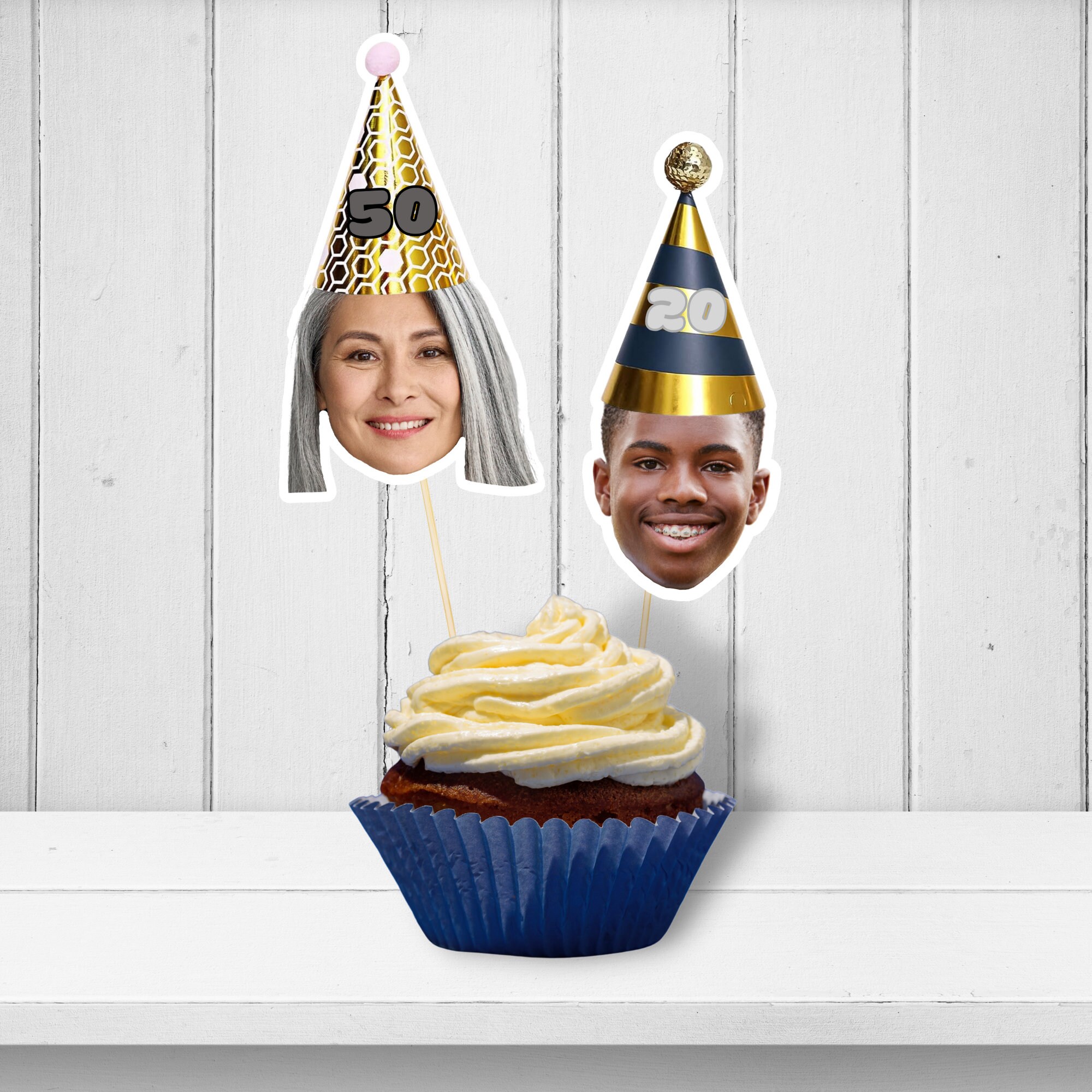 Photo With Party Hat Cupcake Toppers,adult Party Theme,custom Birthday ...
