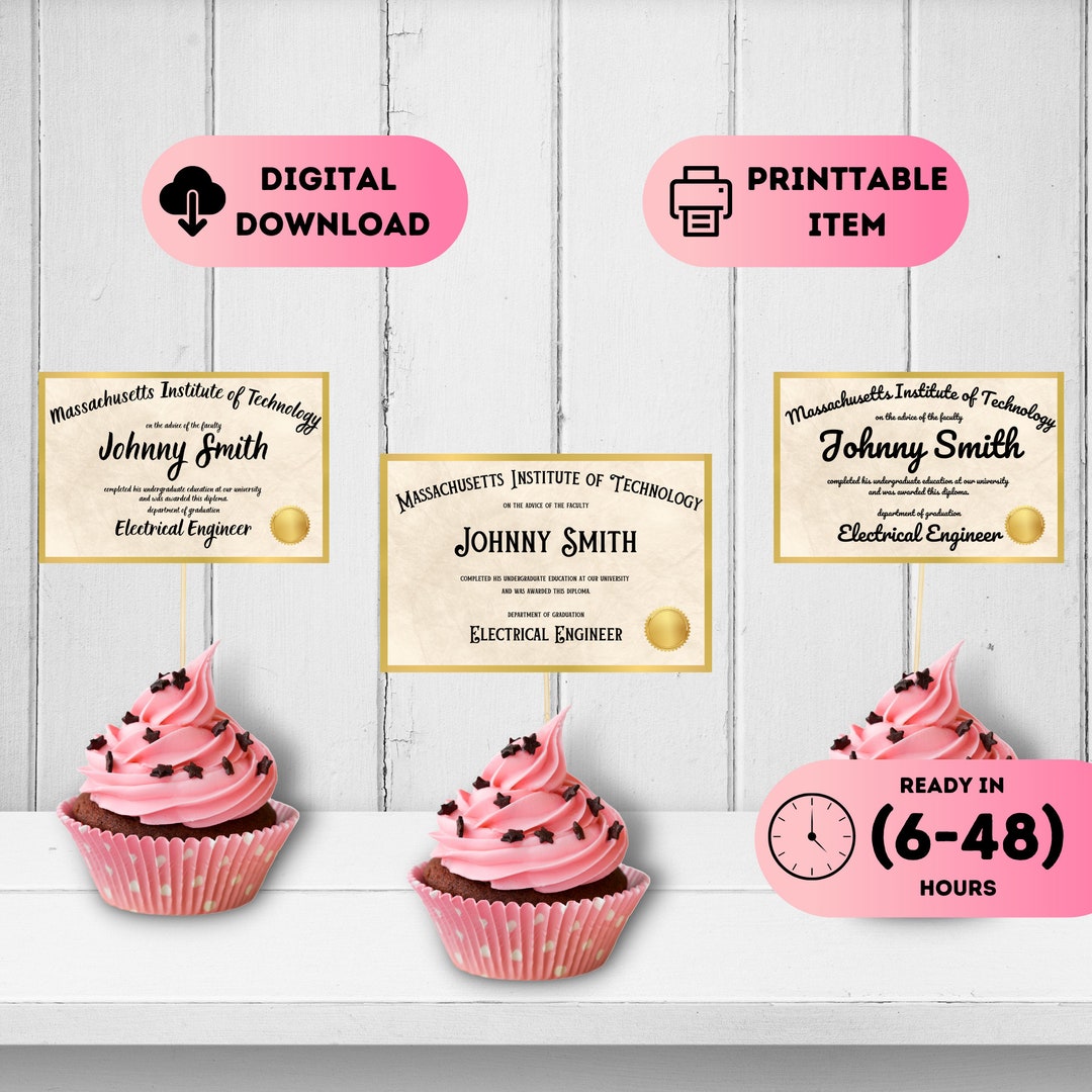 University Diplomacy Cupcake Toppers,custom Graduation Degree Diplomas ...