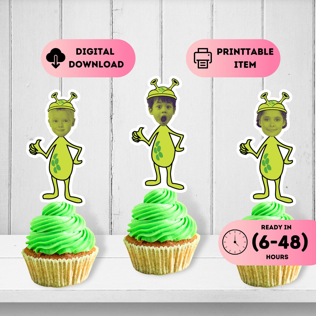 The Alien Face Cupcake Toppers,custom Ufo Cake Decal,green Alien ...