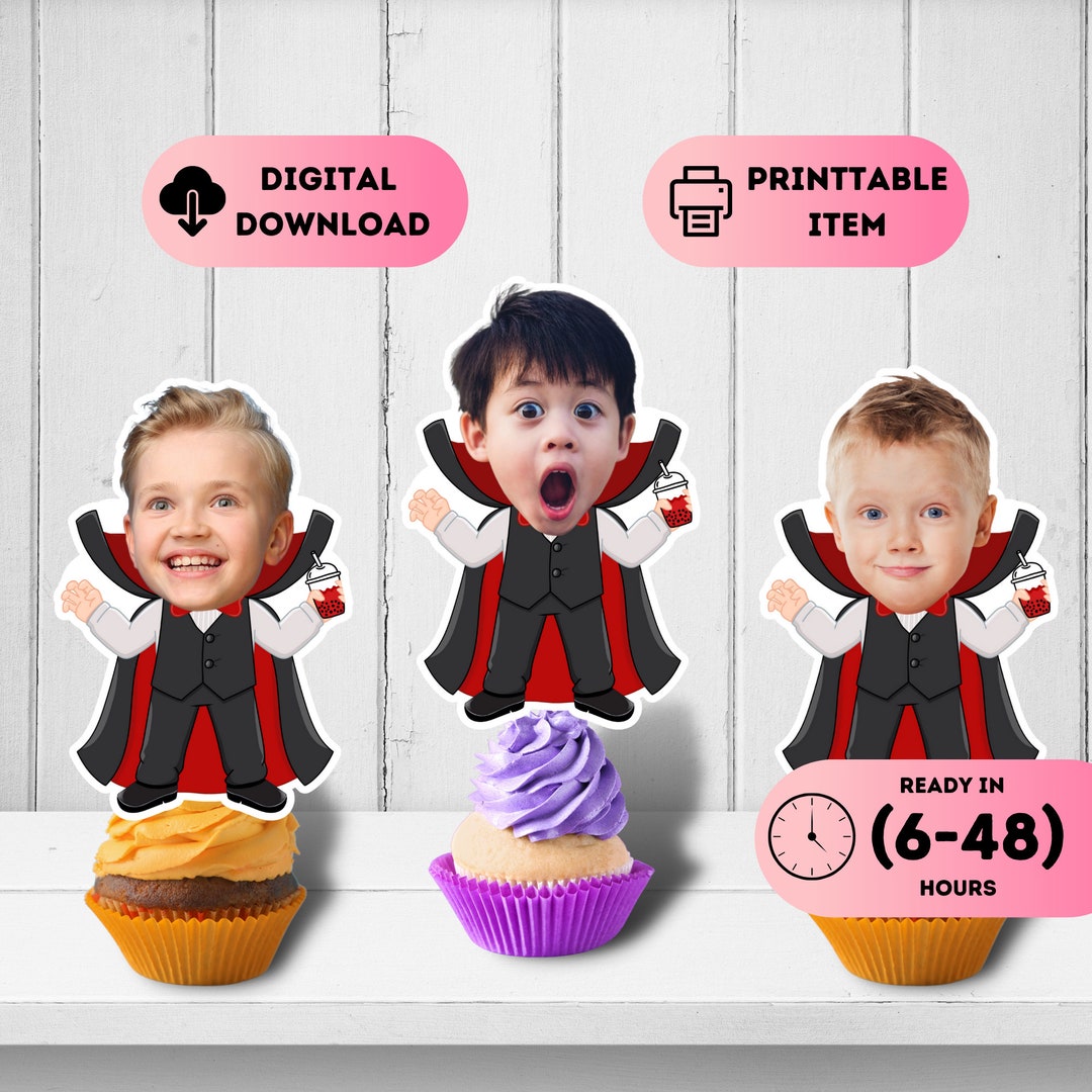 Count Dracula Face Cupcake Toppers,custom Vampire Photo Party Decor ...