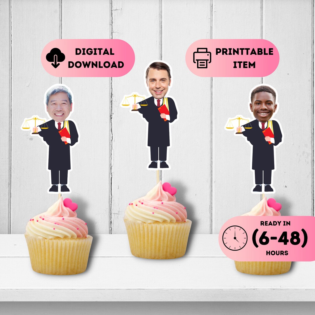 Lawyer Face Toppers,judge Cupcake Toppers,gavel Birthday Favors, Law ...