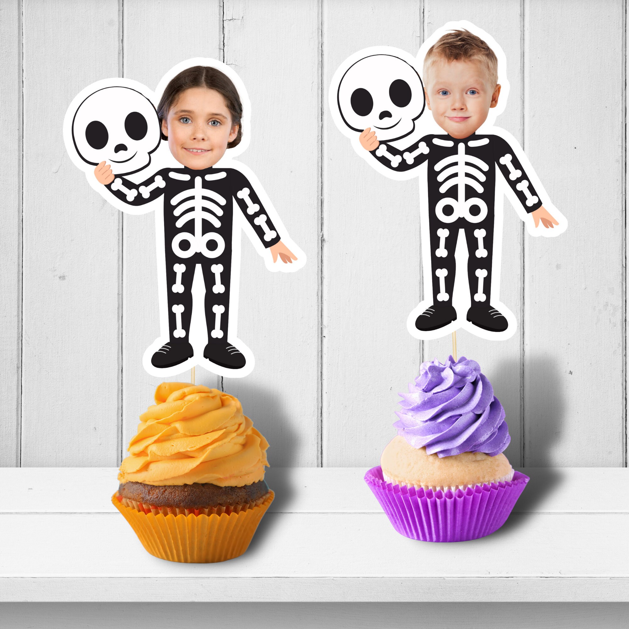 Skeleton Custom Face Toppershalloween Cupcake - Etsy