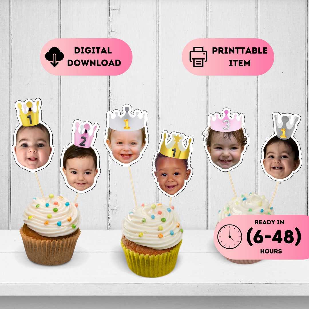 King Face Toppers,one Cool Birthday,happy Face Cupcake,princess Crown ...