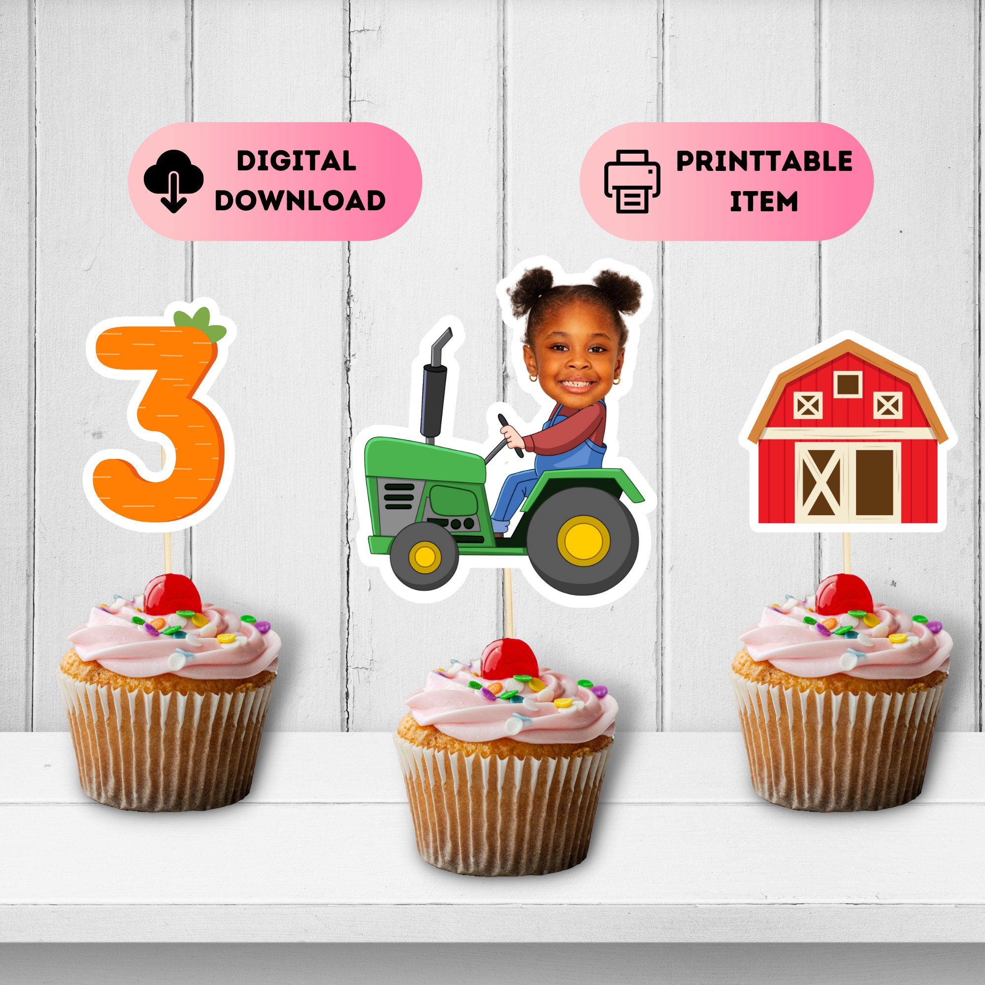 Custom Farmer Cupcake Topper,personalised Farmer Sticker,tractor Face ...