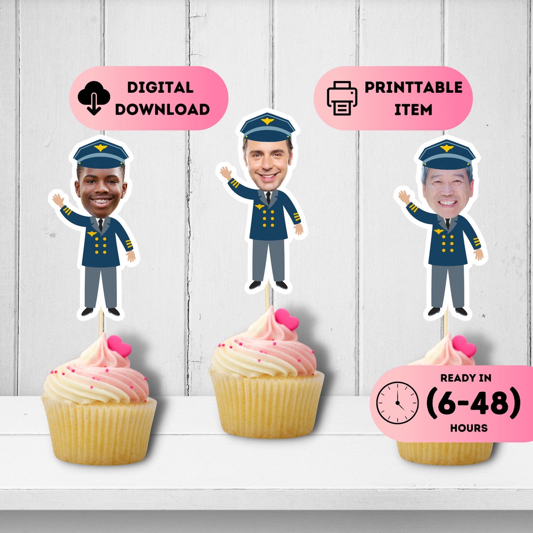 Custom Photo Pilot Cupcake Toppers,aviator Face Toppers,personalised ...