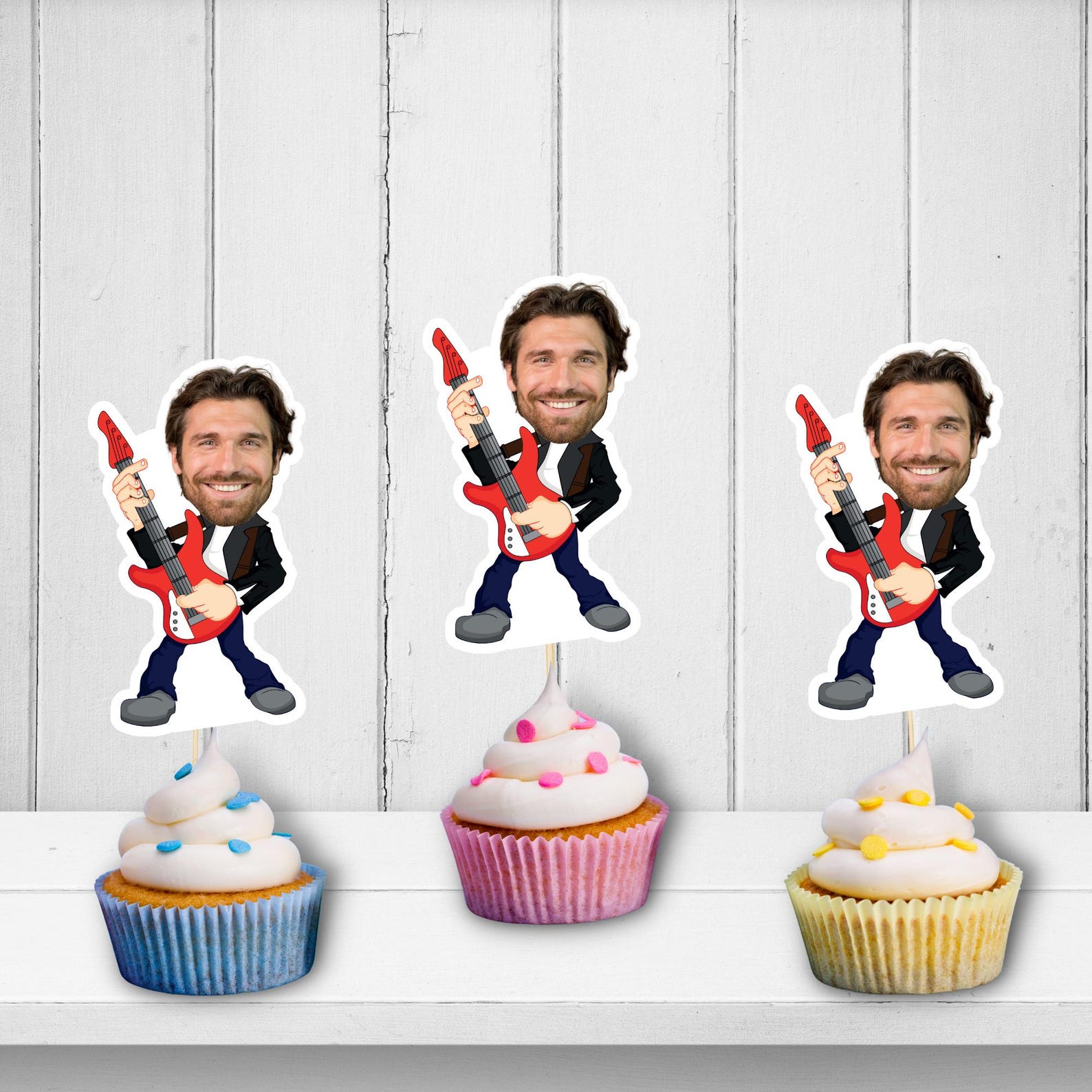 Rockstar Face Cupcake Toppers,guitars Photo Birthday Decor,custom ...