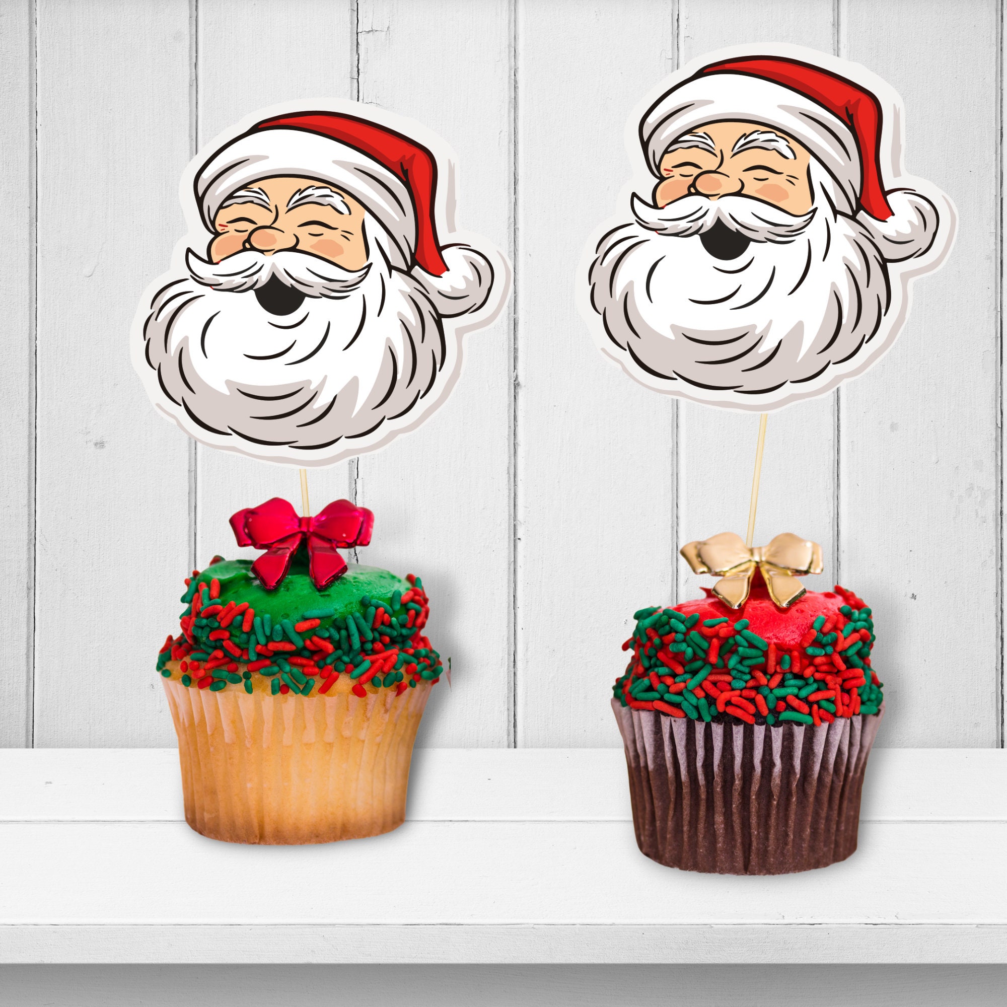 Printable Santa Claus Face Cupcake Toppers,vintage Christmas Cake Decal ...