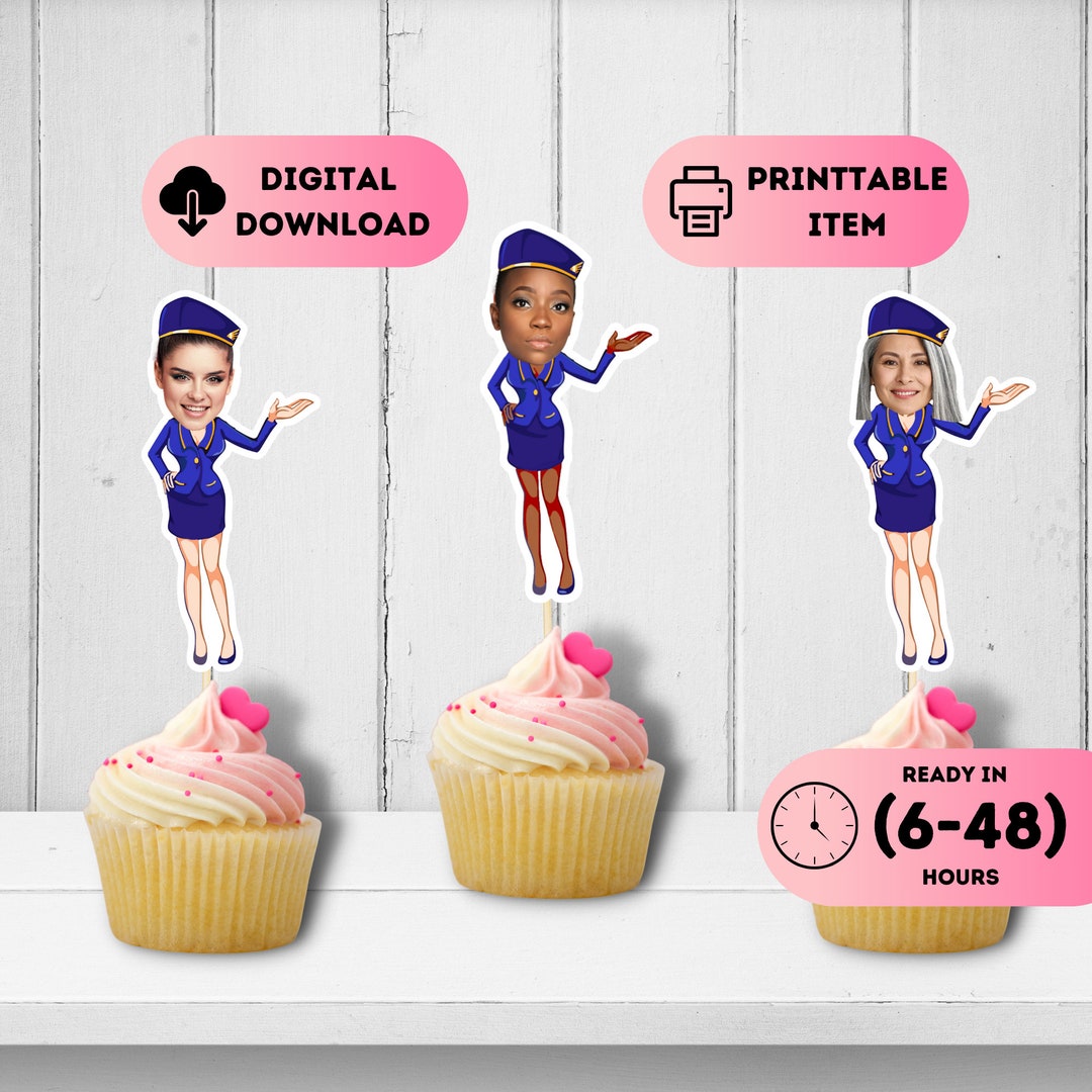 Female Pilot Face Topper,airplane Cupcake Toppers,custom Flight ...