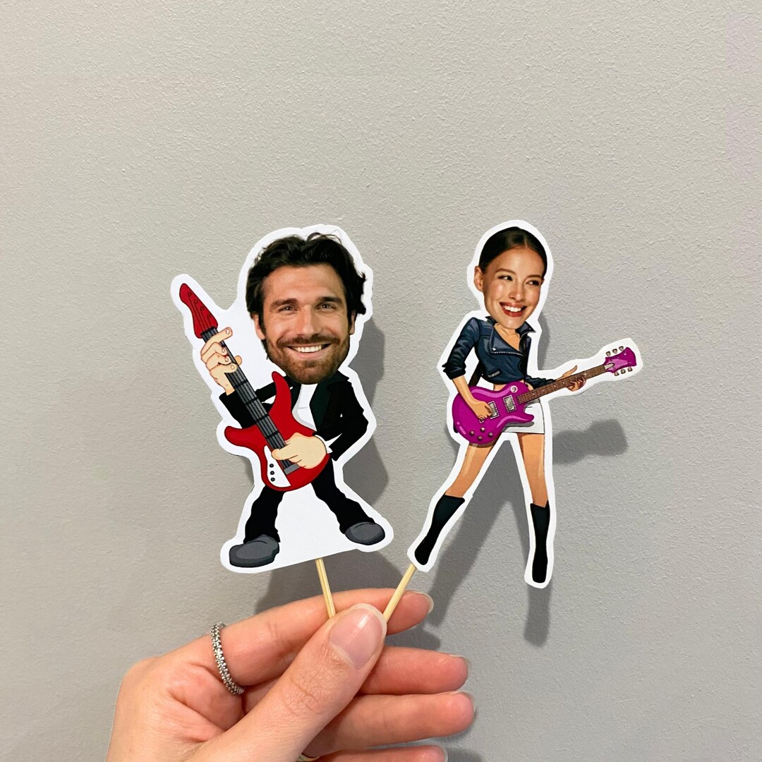 Rockstar Face Cupcake Toppers,guitars Photo Birthday Decor,custom ...