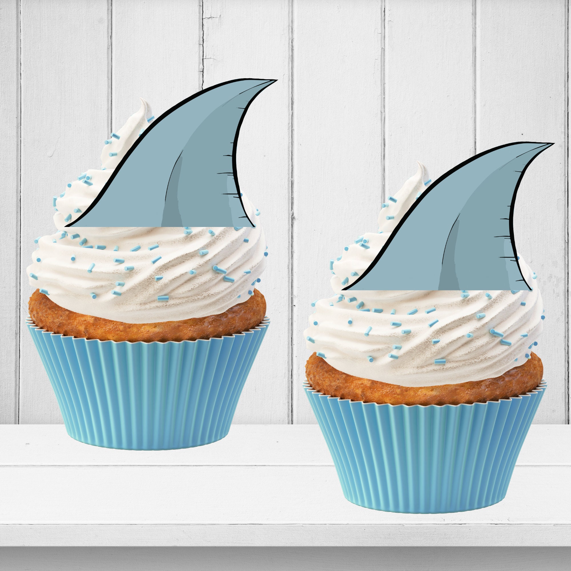 Printable Shark Fin Cupcake Toppers,under the Sea Birthday Party Decal ...
