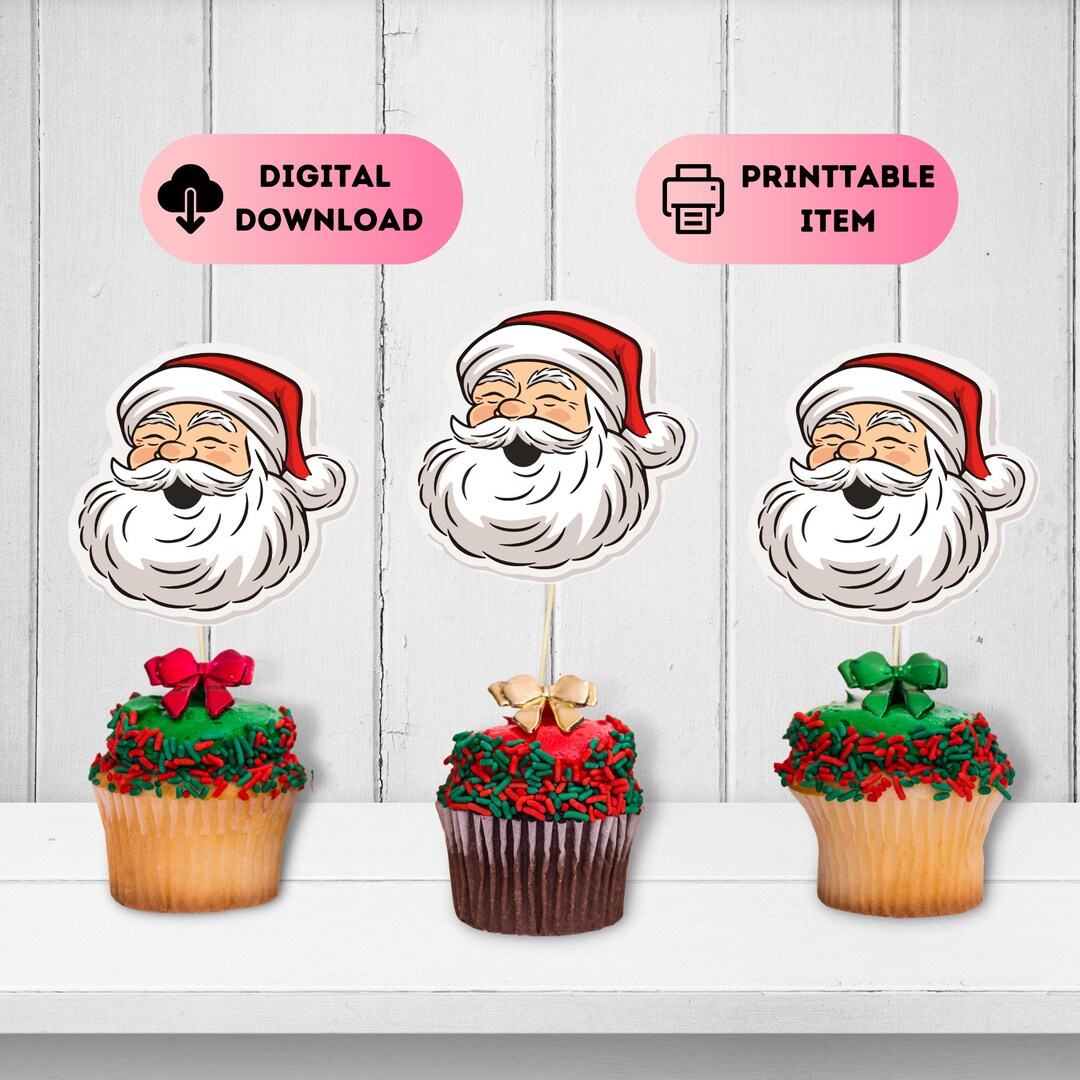 Printable Santa Claus Face Cupcake Toppers,vintage Christmas Cake Decal ...
