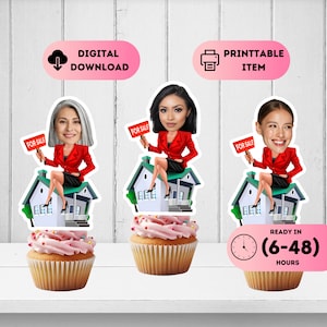 Realtor Face Cupcake Topper,real Estate Party Theme,female Realtor ...