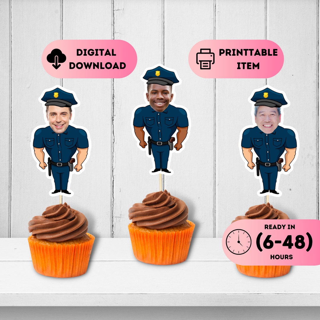 Police Officer Face Toppers,policeman Party Topper,police Birthday ...