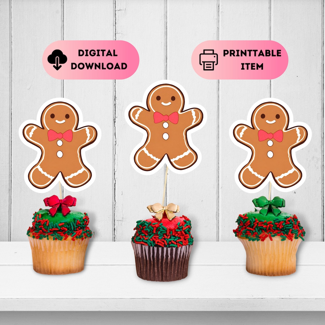 Gingerbread Man Cupcake Toppers,christmas Cake Decal,winter Party Theme ...