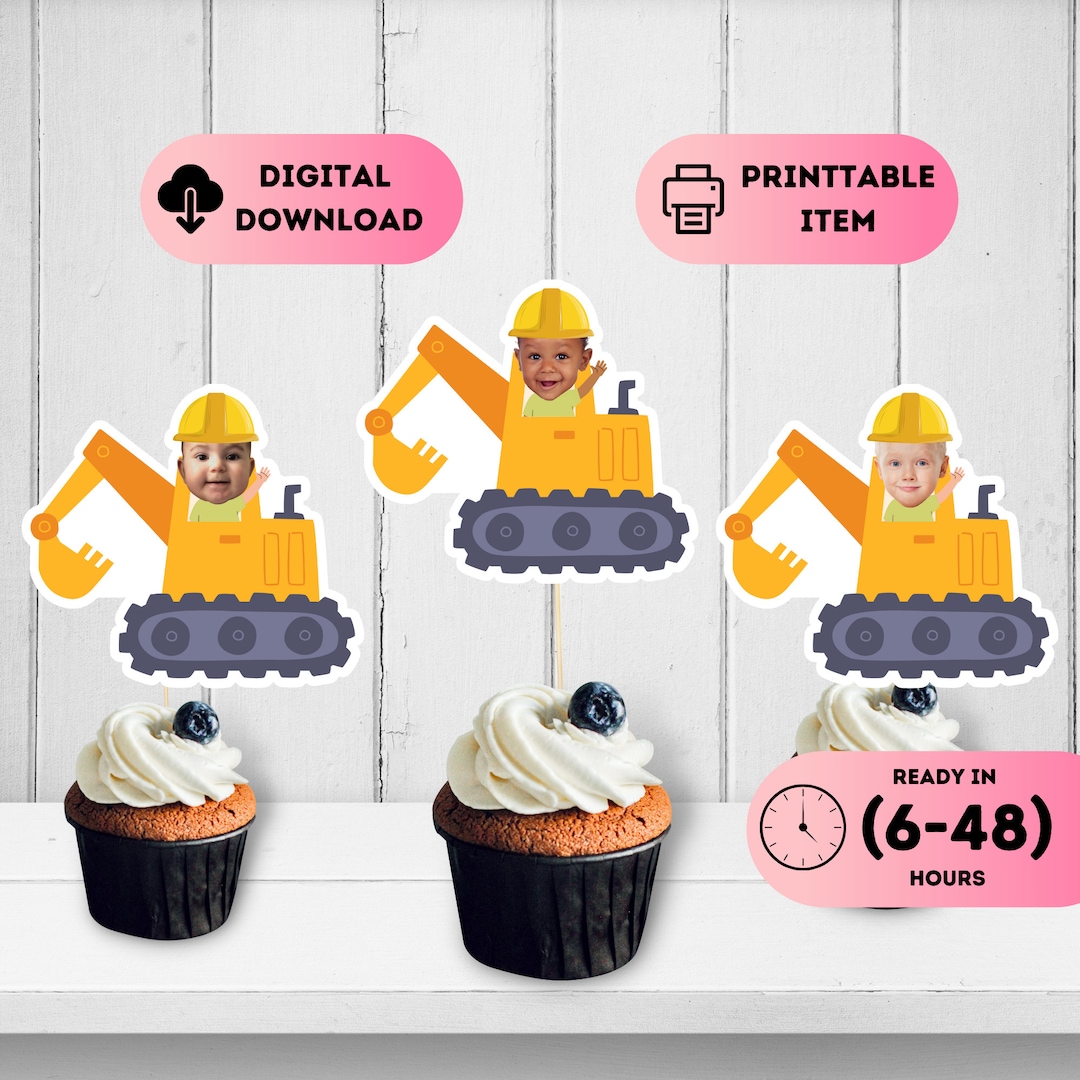 Excavator Face Toppers,backhoe Cupcake Topper,excavator Birthday ...
