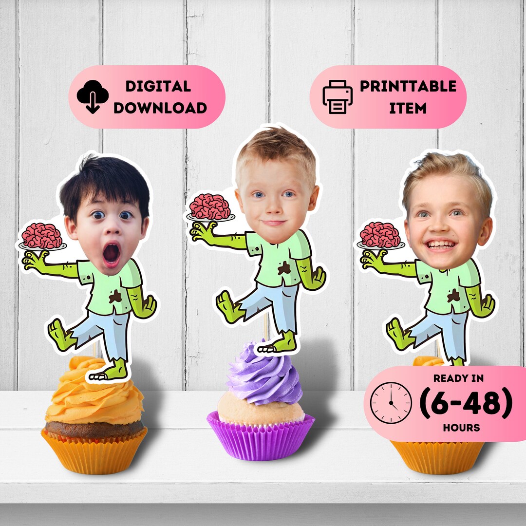 Custom Zombie Face Toppers,brain-eating Dead Cupcake Decal,halloween ...