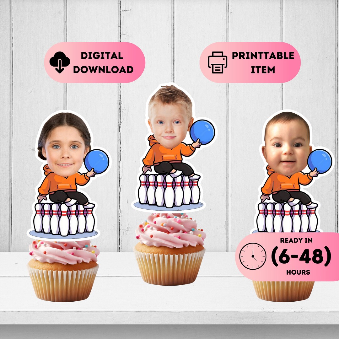 Kids Bowling Face Cupcake Toppers,bowler Photo Cake Decal,bowling ...