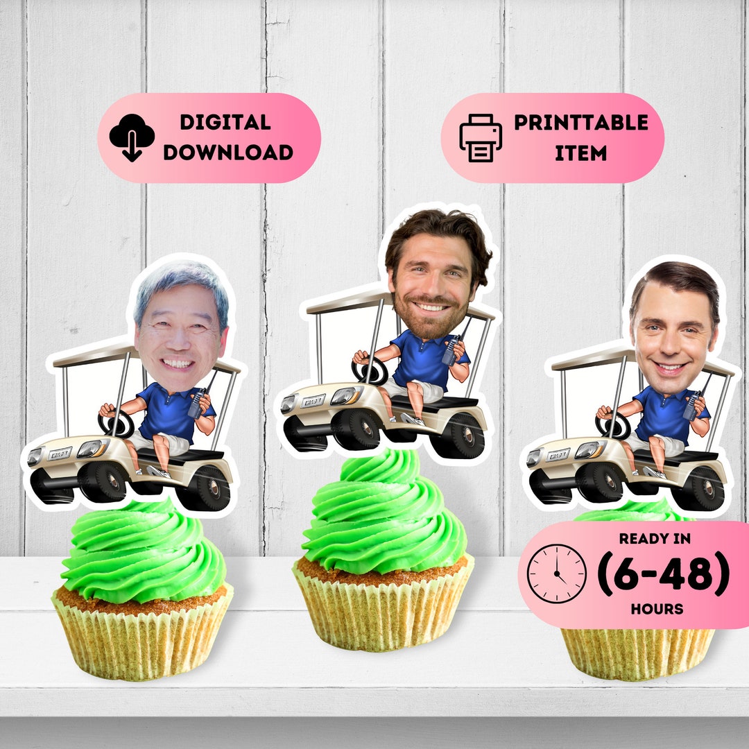 Golf Cart Cupcake Toppers,golf Players Face Decal,golf Over the Hill ...