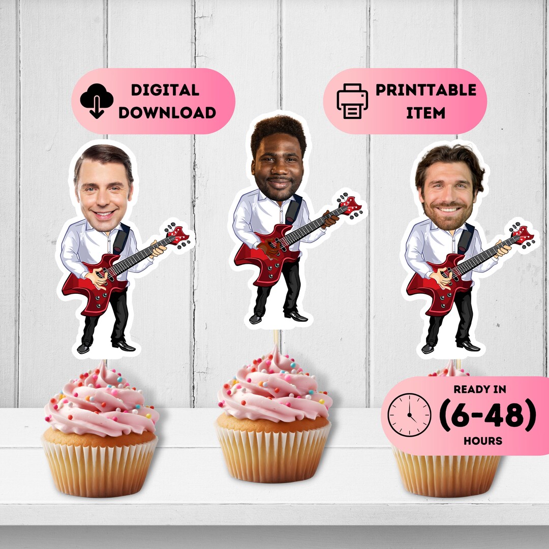 Rockstar Face Toppers,bassist Guitarist Cupcake Decal,acoustic Electric ...