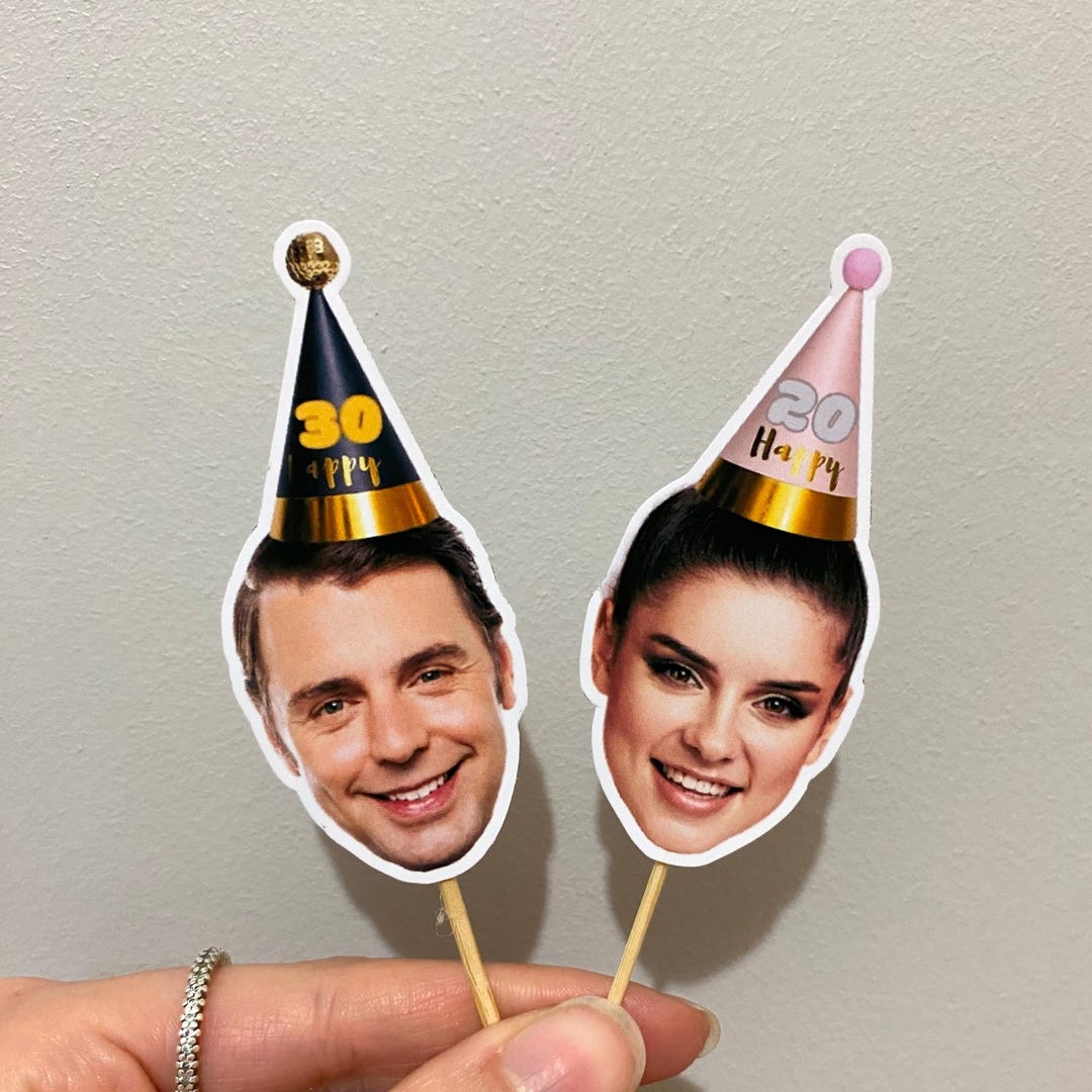 Adult Birthday Face Toppers,black Gold Party Hat Decal,personalized ...