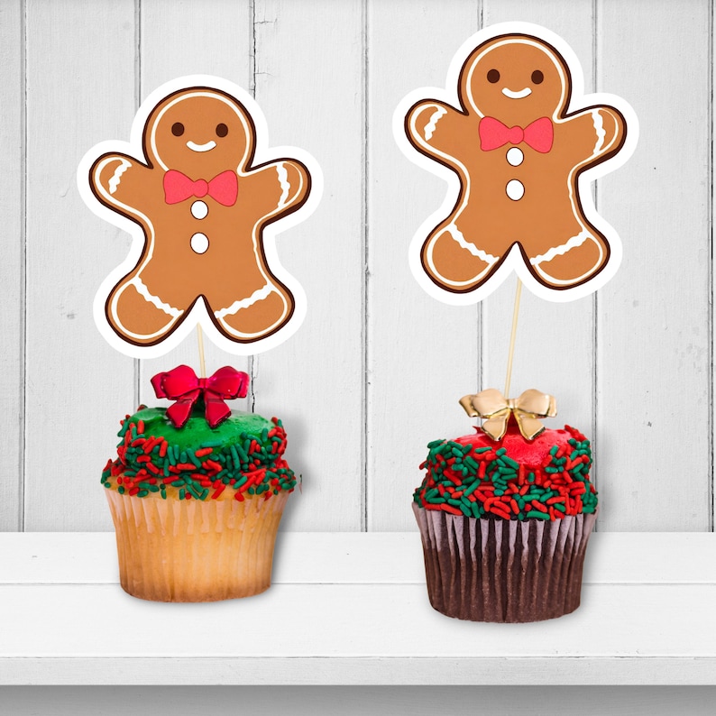 Gingerbread Man Cupcake Toppers,christmas Cake Decal,winter Party Theme ...