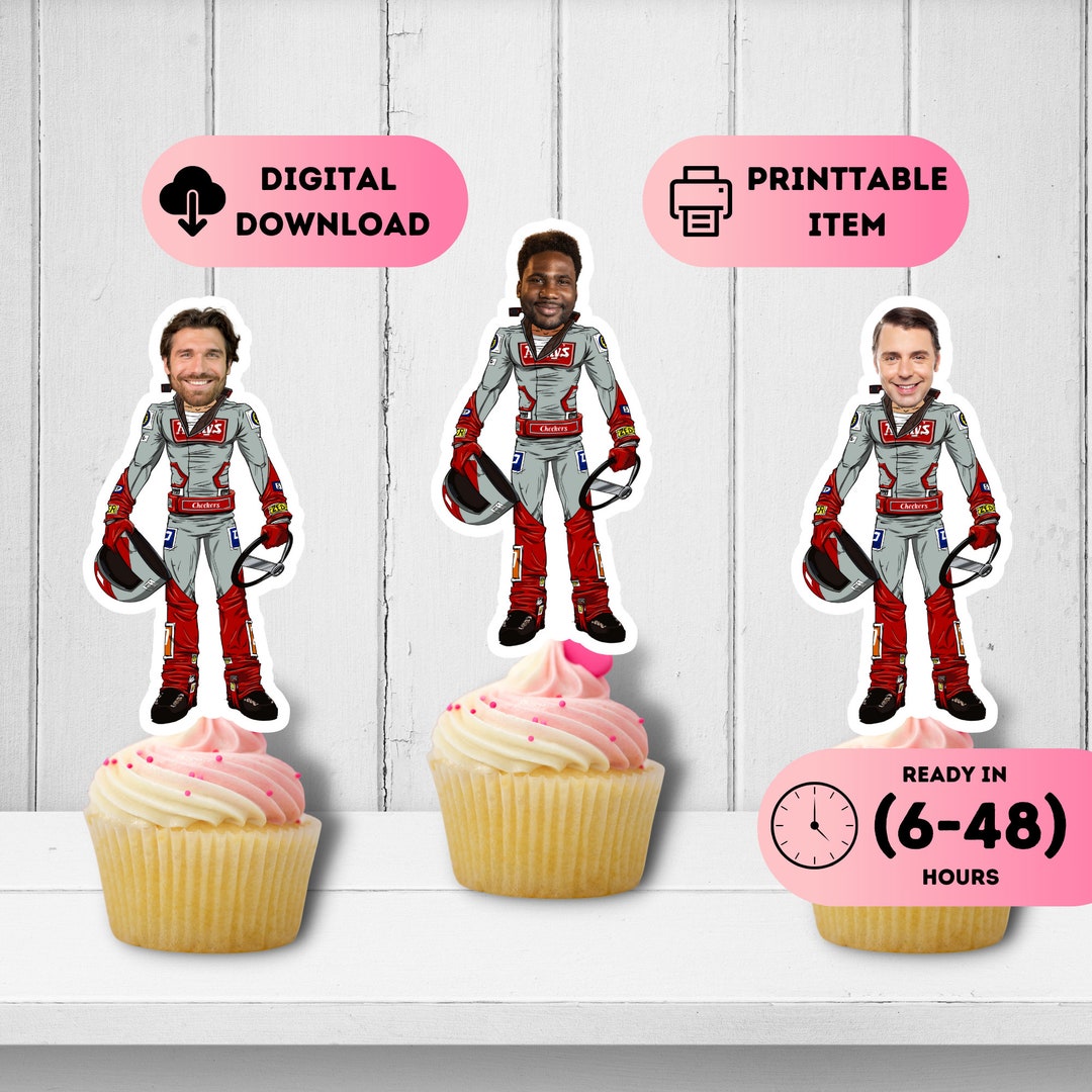 Racer Face Cupcake Toppers,racing Party Theme,driver Cake Decor ...
