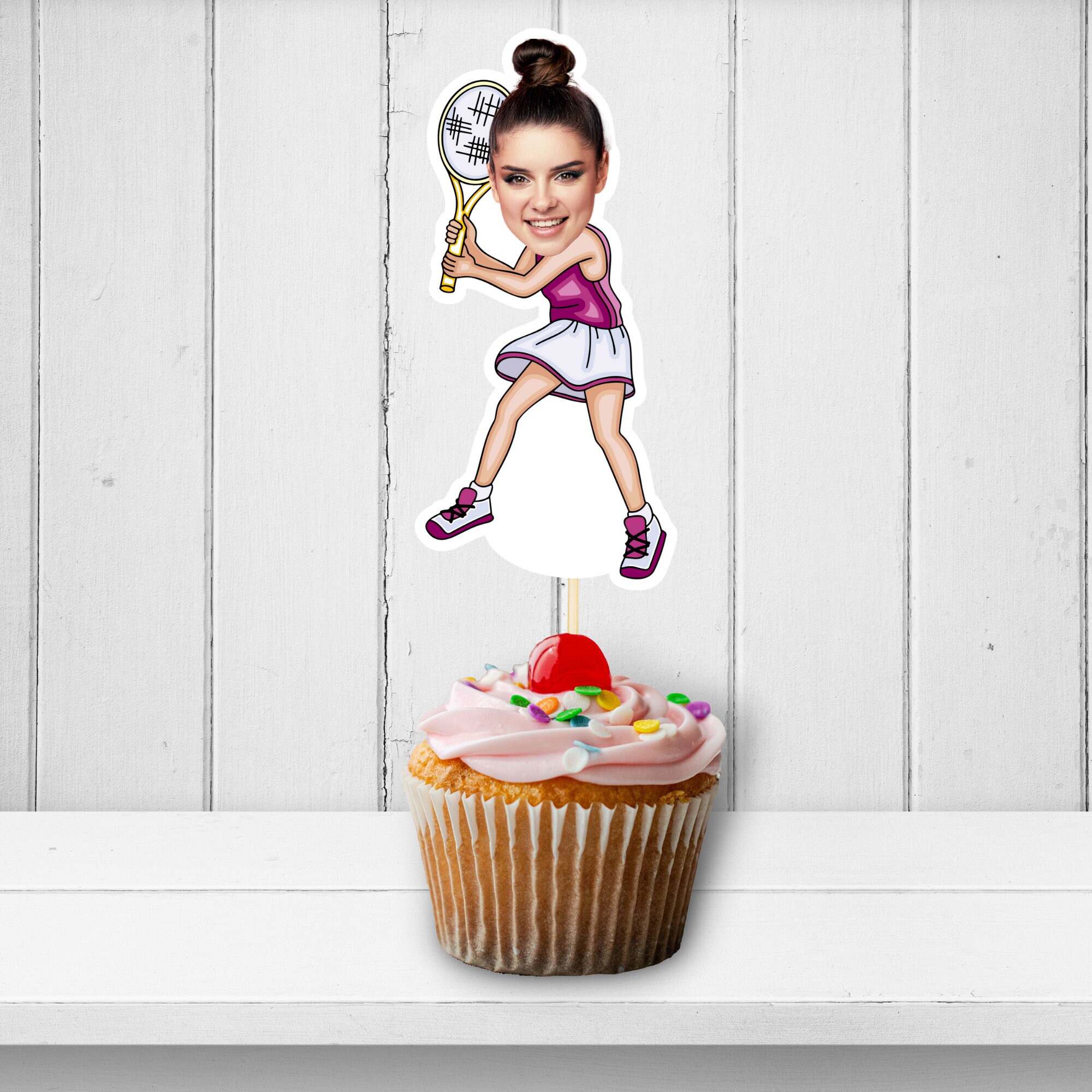 Tennis Player Cupcake Topper,female Tennis Player Face Topper,funny ...
