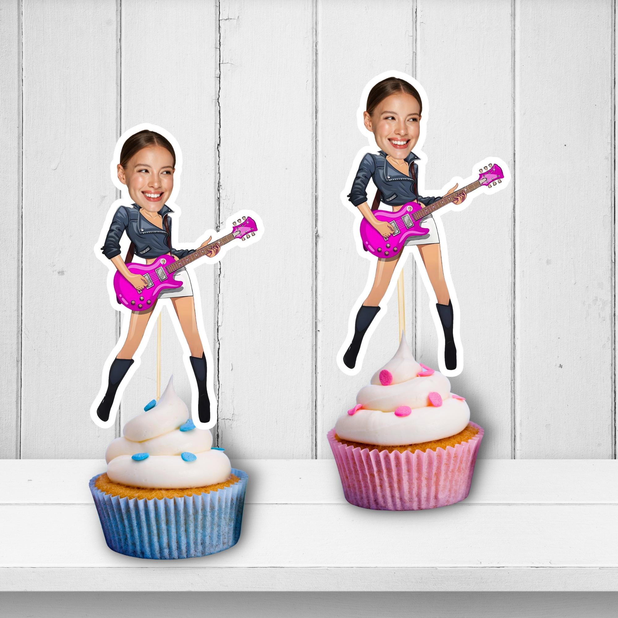 Rockstar Face Cupcake Toppers,guitars Photo Birthday Decor,custom ...