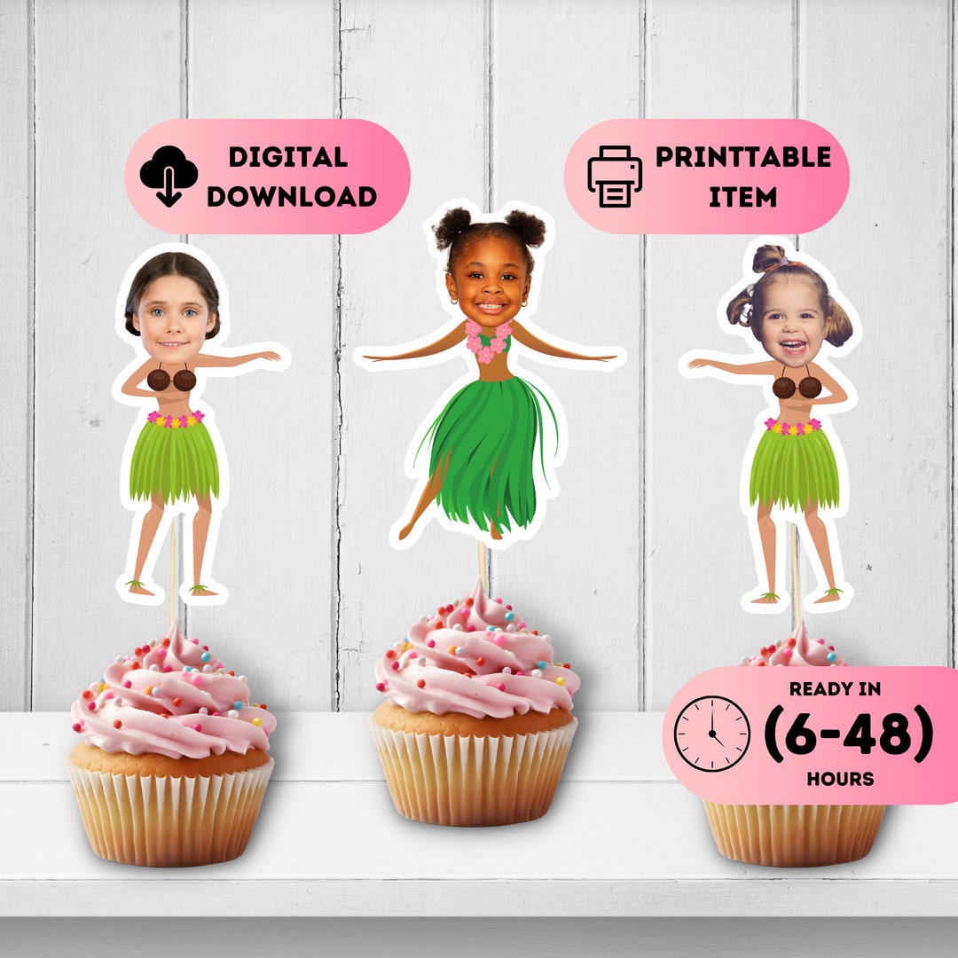 Hula Dancer Face Toppers,cute Hula Girl Topper,personalised Hawaiin ...