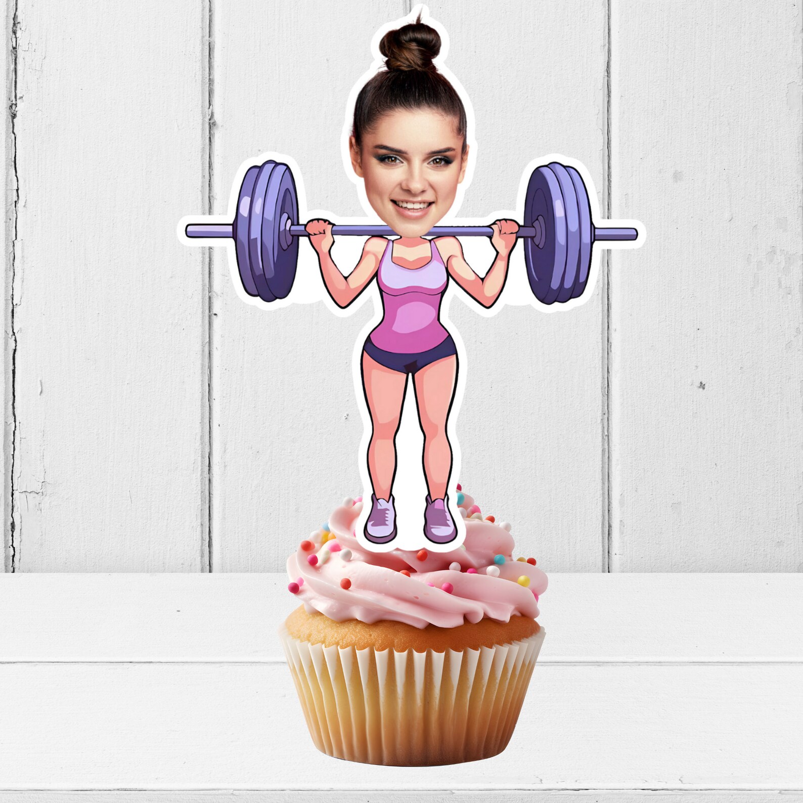 Female Powerlifting Face Cupcake Toppers,muscle Women Party Themed,gym ...