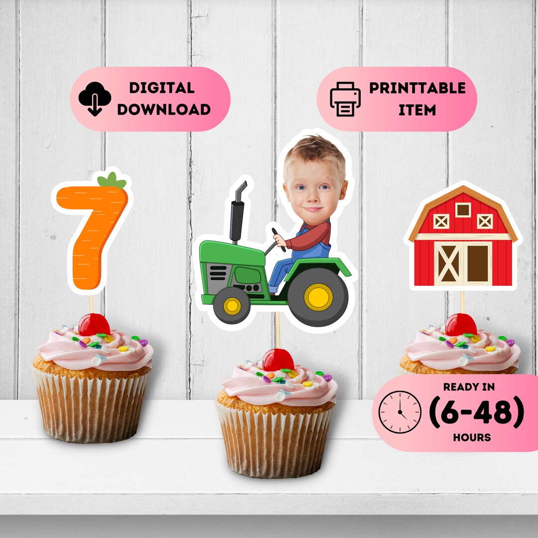 Custom Farmer Cupcake Topper,personalised Farmer Sticker,tractor Face ...