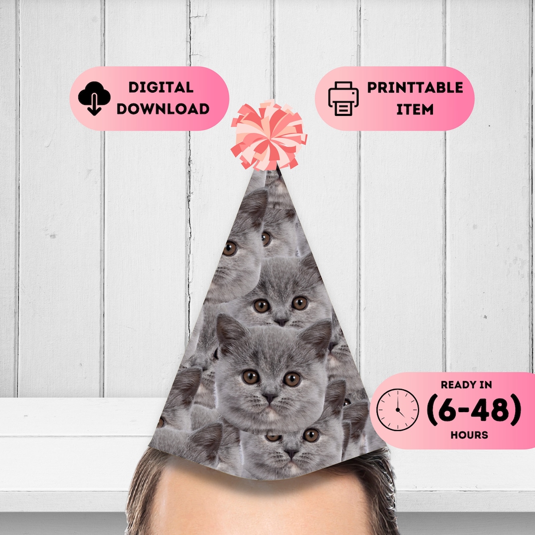 Cat Face Party Hat,pet Birthday Hats,printable Dog Photo Hat,custom ...