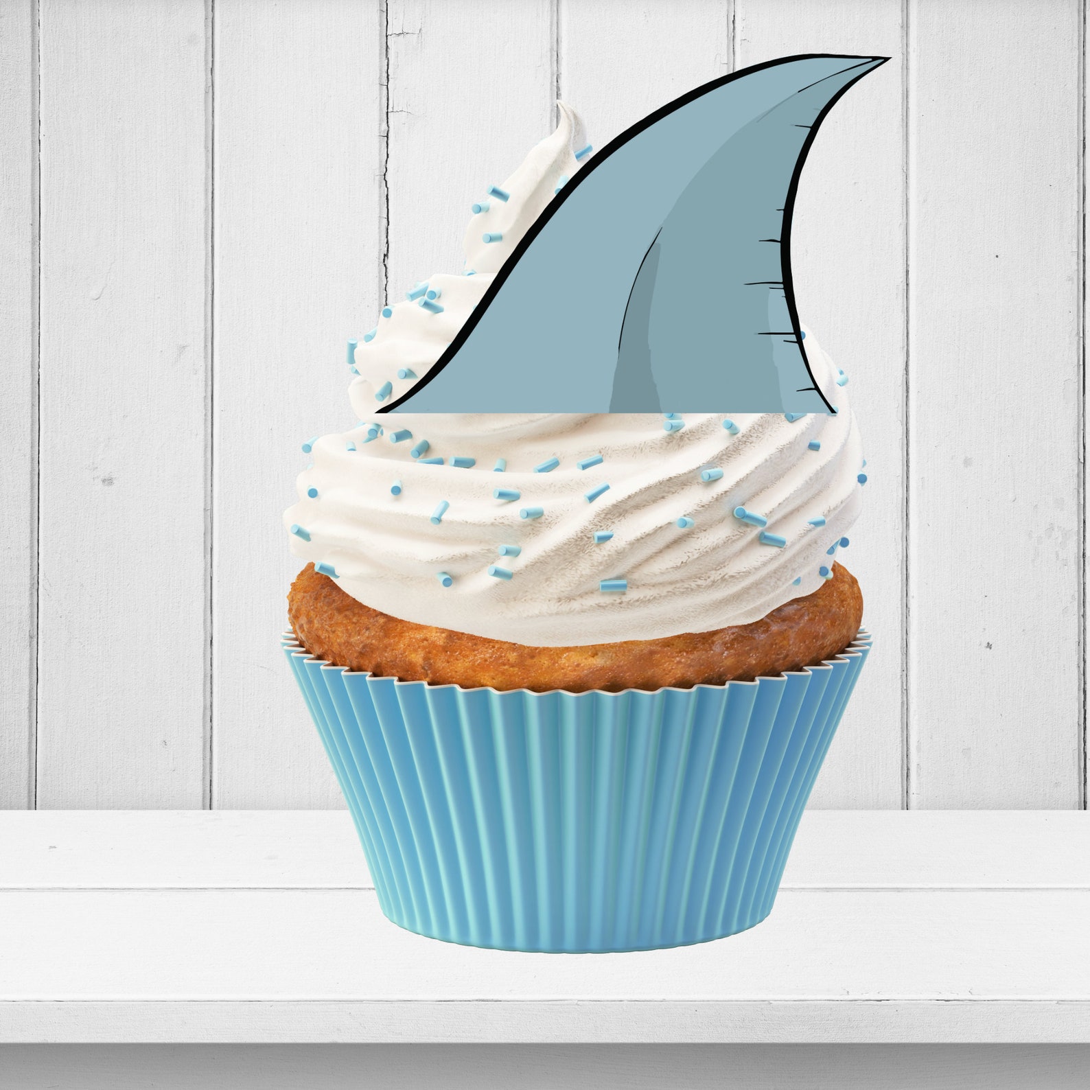 Printable Shark Fin Cupcake Toppers,under the Sea Birthday Party Decal ...