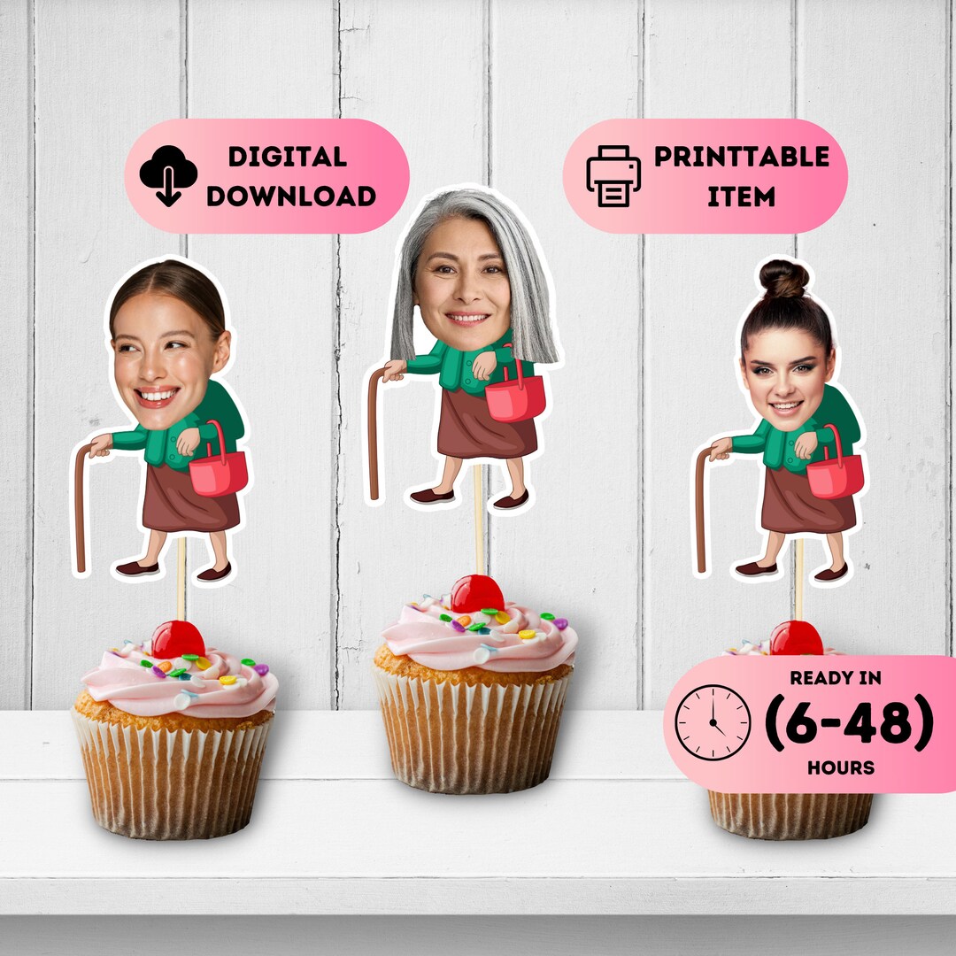 Funny Old Women Cupcake Toppers,over the Hill Face Toppers,custom ...