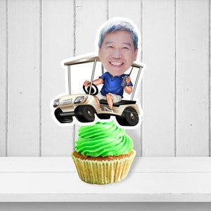 Golf Cart Cupcake Toppers,golf Players Face Decal,golf Over the Hill ...