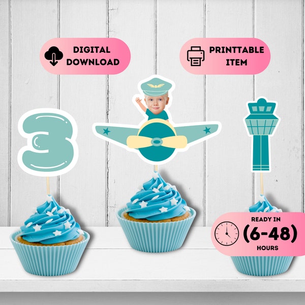 Airplane Cupcake Toppers Printable - Etsy