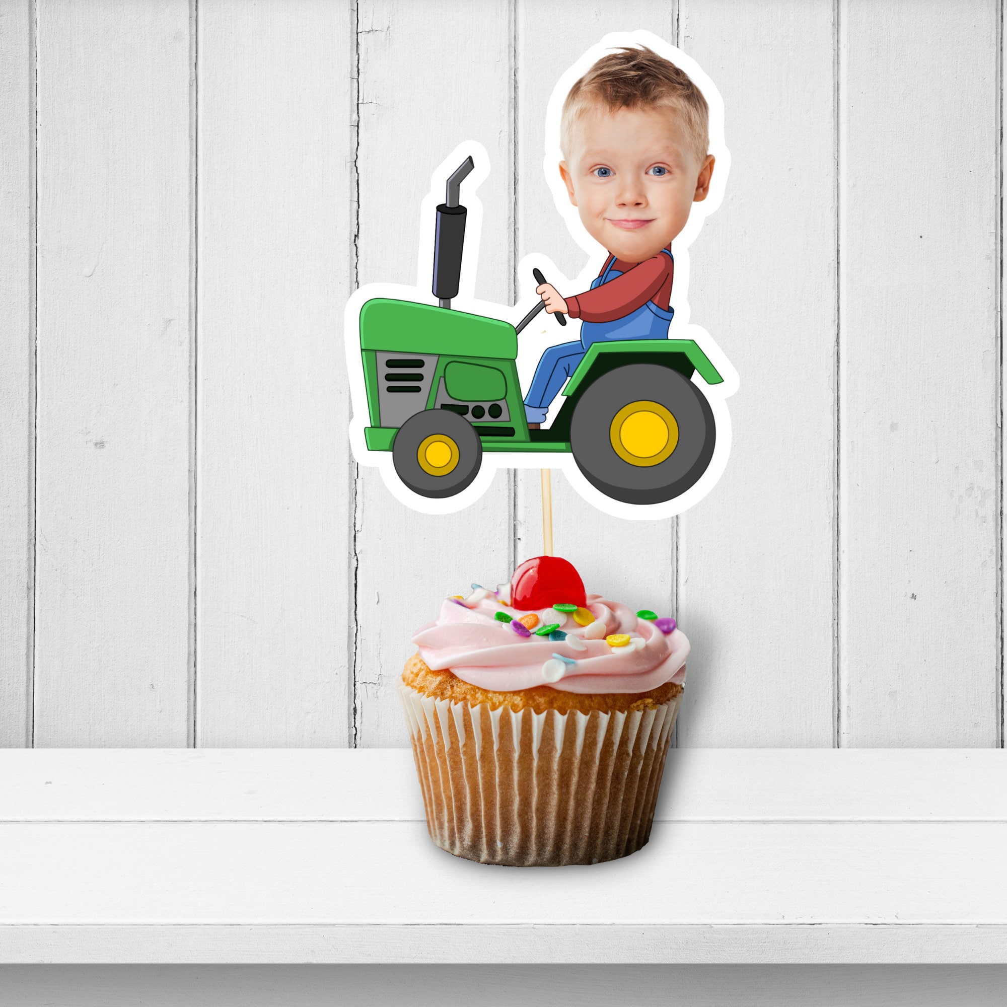 Custom Farmer Cupcake Topper,personalised Farmer Sticker,tractor Face ...