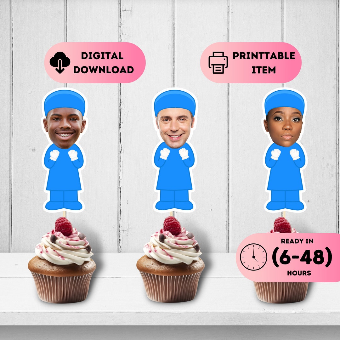 The Doctor Cupcake Toppers,surgeon Face Toppers,anesthesiologist ...