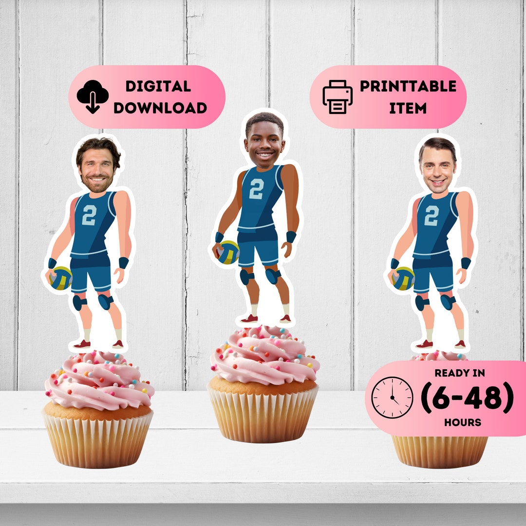 Volleyball Player Face Toppers,beach Volleyball Capcake Decal,sports ...